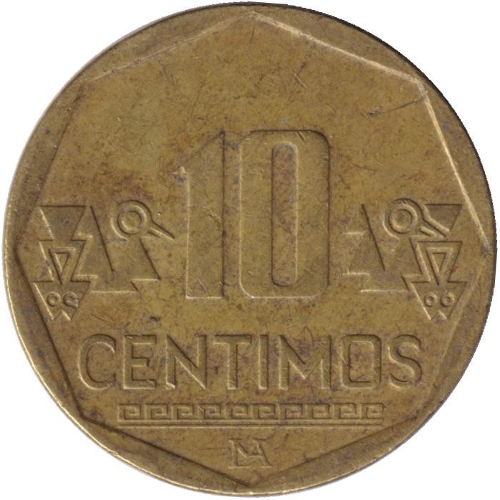 Монета 10 сентимов. 2022 год, Перу. Цена 50 руб.